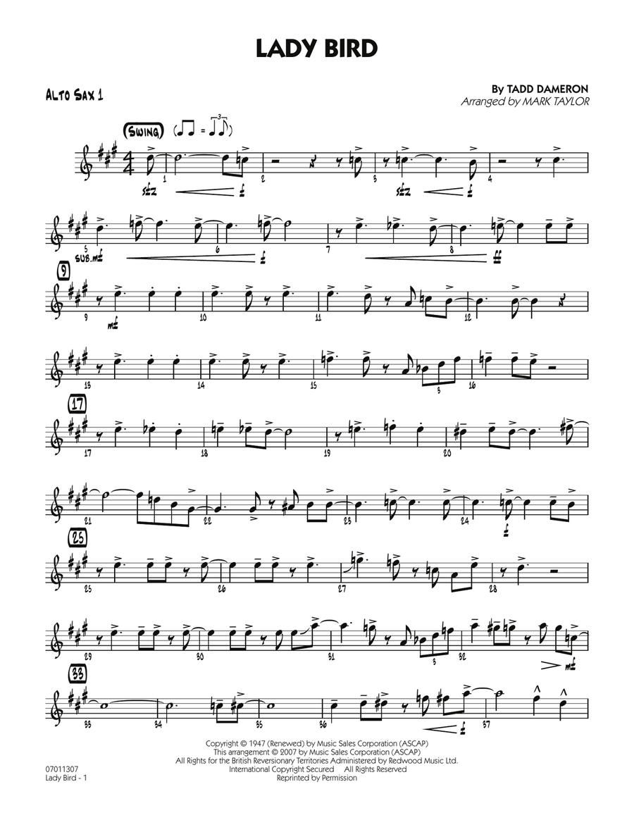 Lady Bird - Alto Sax 1 by Mark Taylor - Jazz Ensemble - Late ...