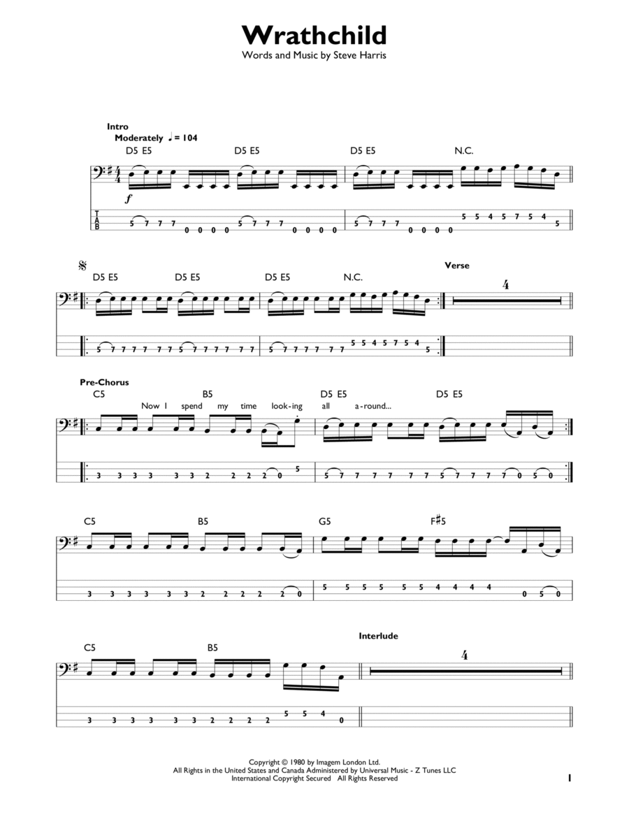 Wrathchild by Iron Maiden - Bass Guitar - Digital Sheet Music | Sheet ...