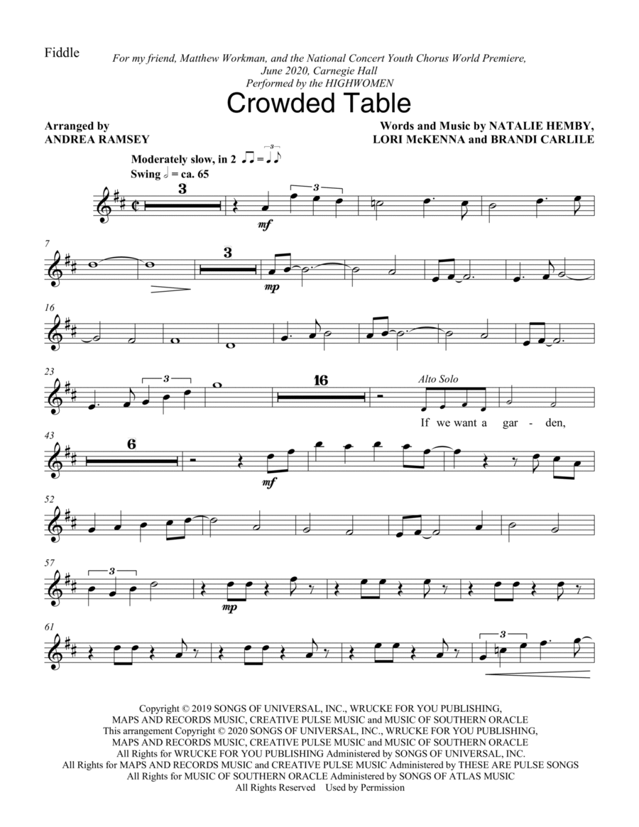 Crowded Table (arr. Andrea Ramsey) - Fiddle by Andrea Ramsey - Choir ...