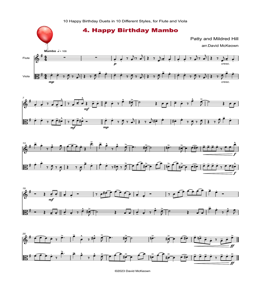 10 Happy Birthday Duets In 10 Different Styles For Flute And Viola