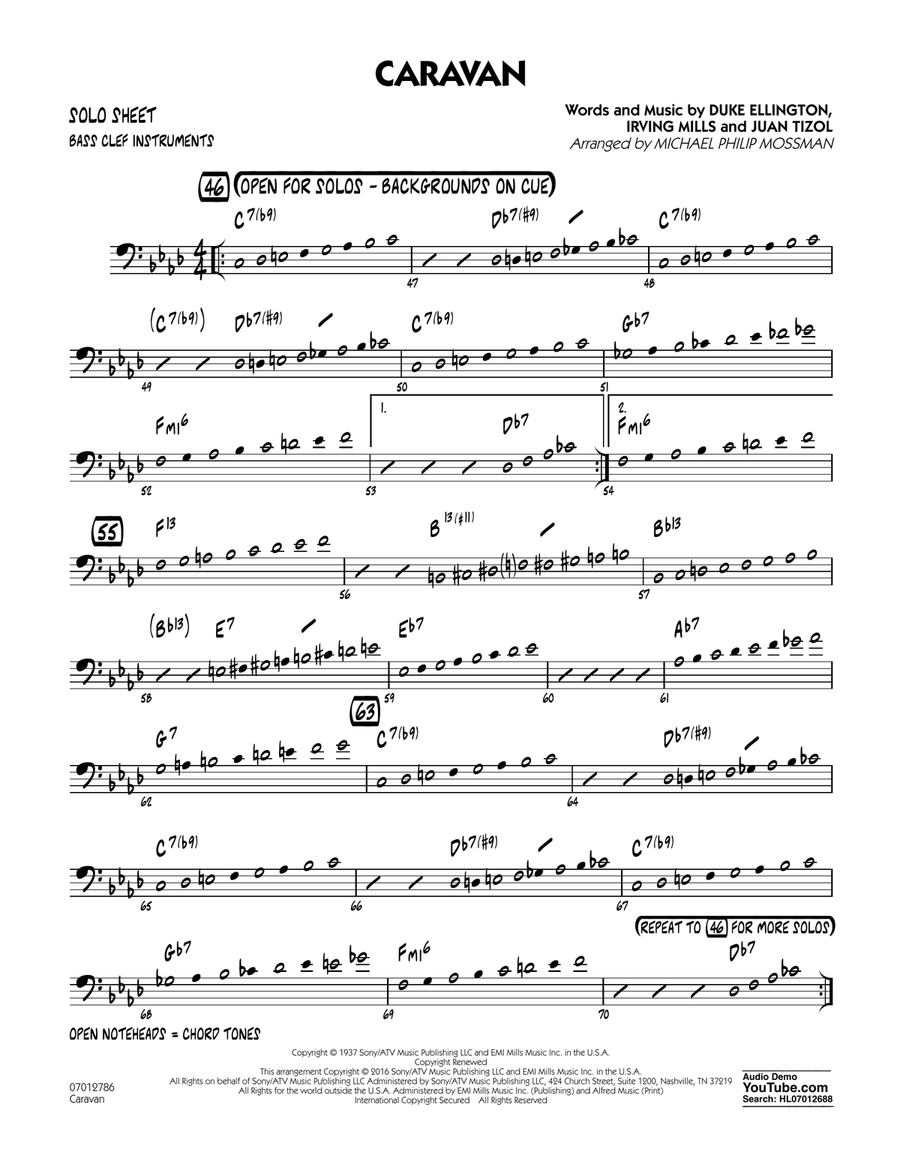 Caravan - Bass Clef Solo Sheet by Juan Tizol - Part - Digital Sheet ...