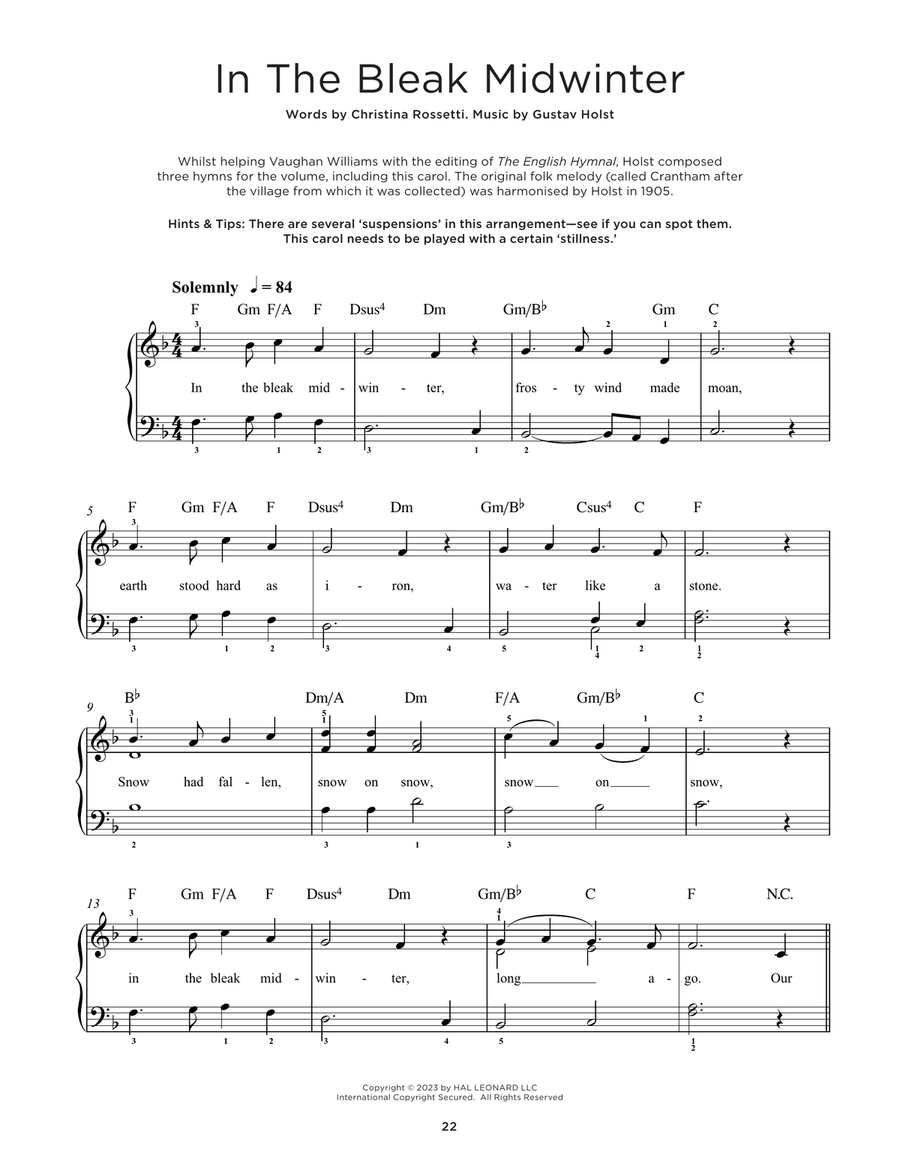 In The Bleak Midwinter Easy Piano Digital Sheet Music Sheet Music