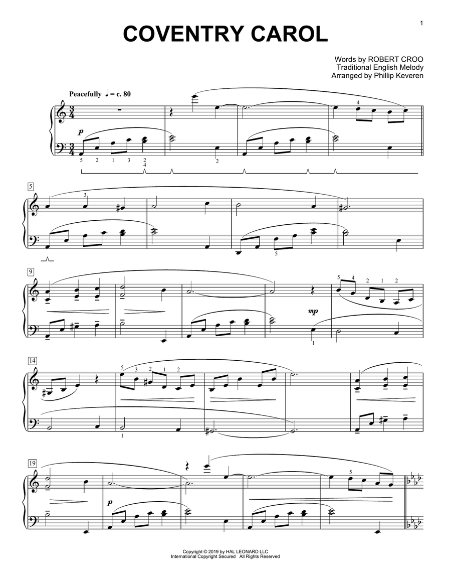 Coventry Carol Classical Version Arr Phillip Keveren By Phillip
