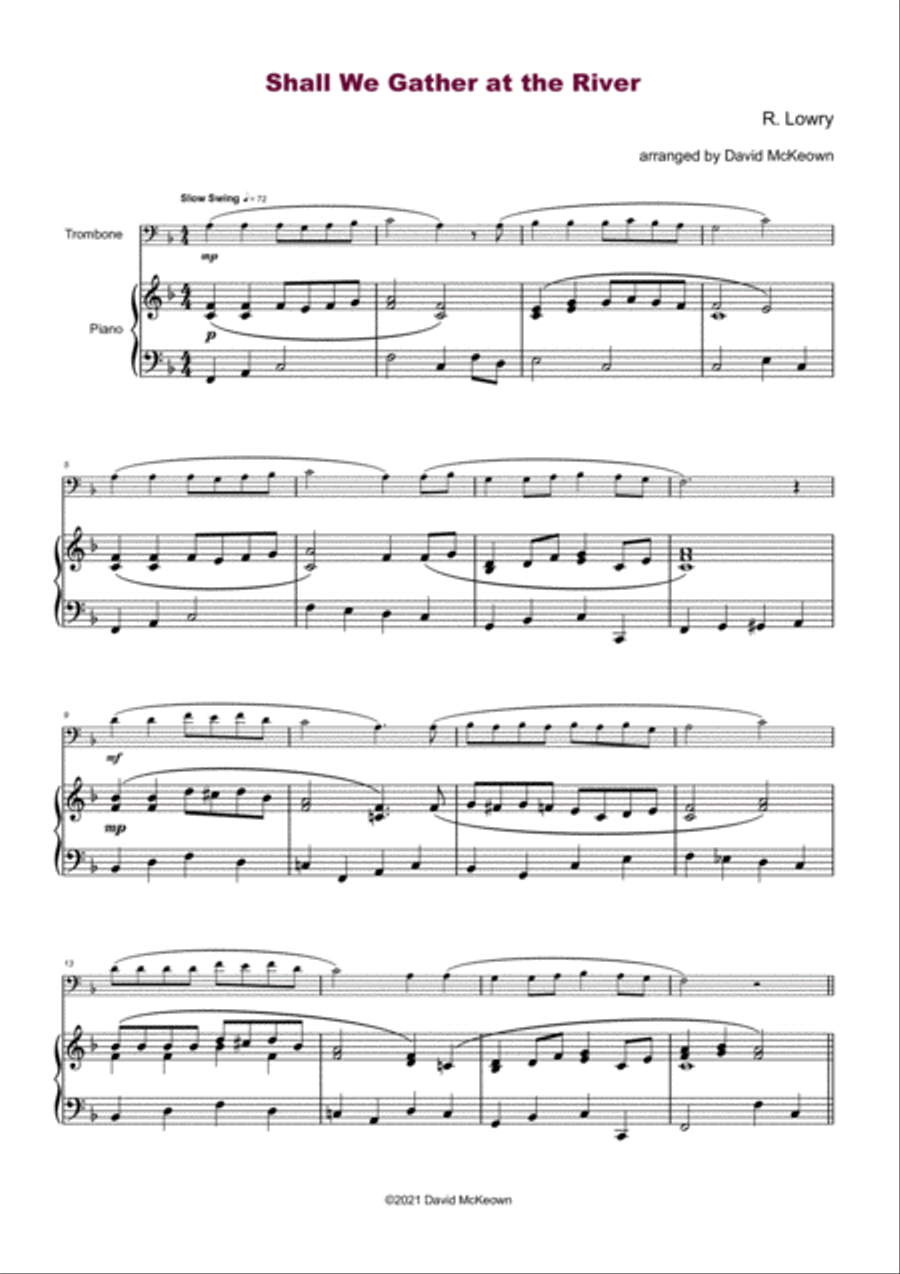 Shall We Gather at the River, Gospel Song for Trombone and Piano by ...