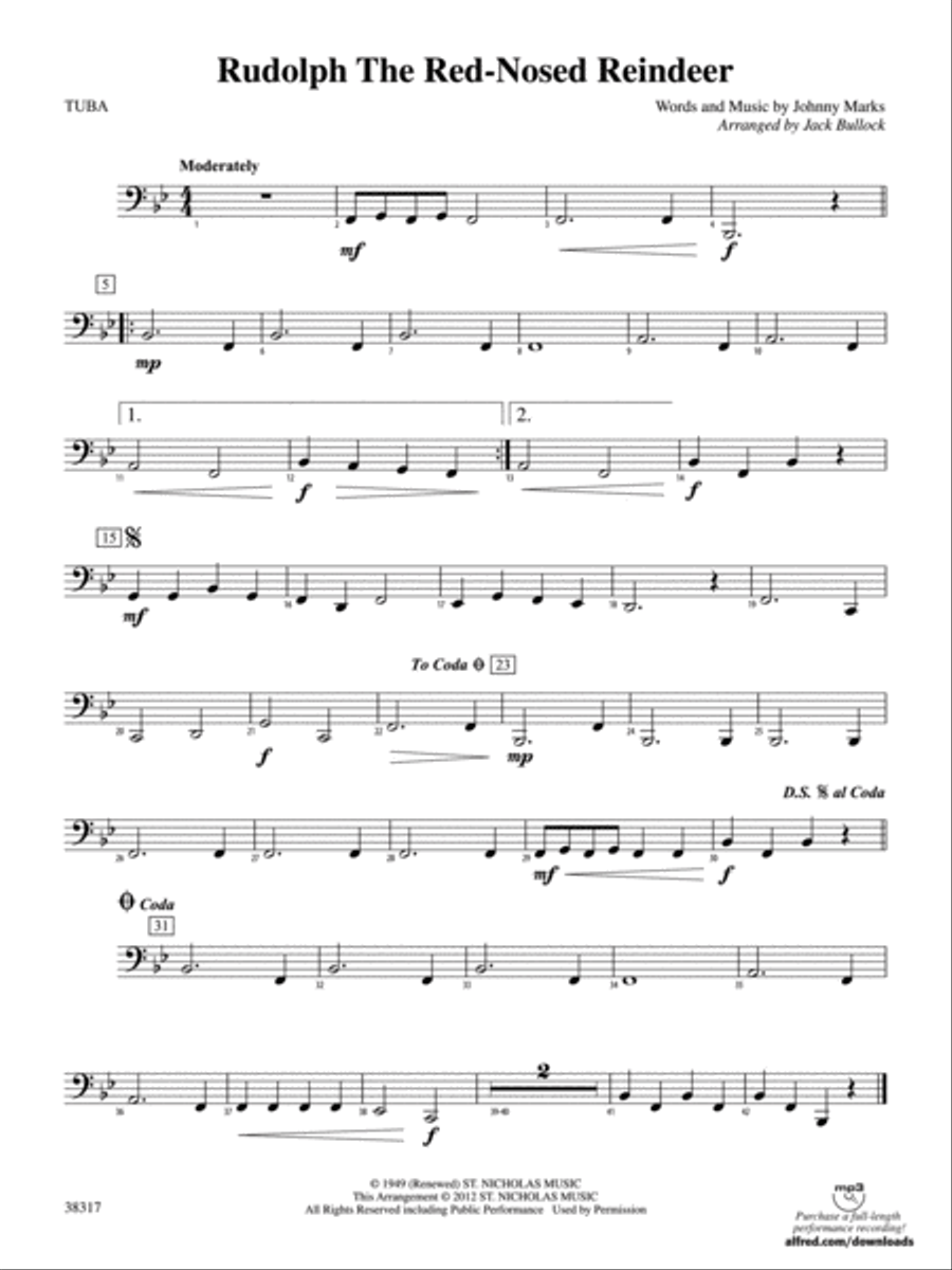 Rudolph the Red-Nosed Reindeer: Tuba by Johnny Marks - Concert Band ...