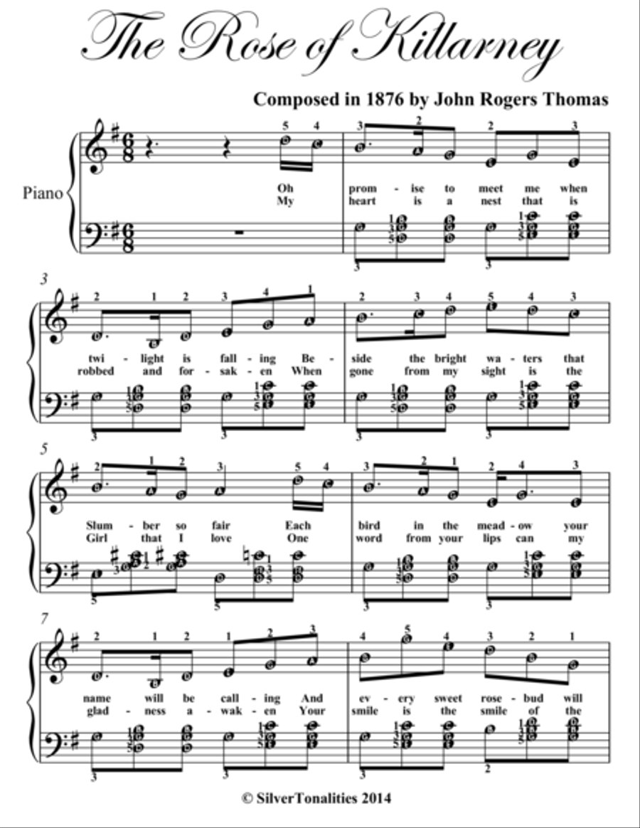 Rose of Killarney Elementary Piano Sheet Music by SilverTonalities ...