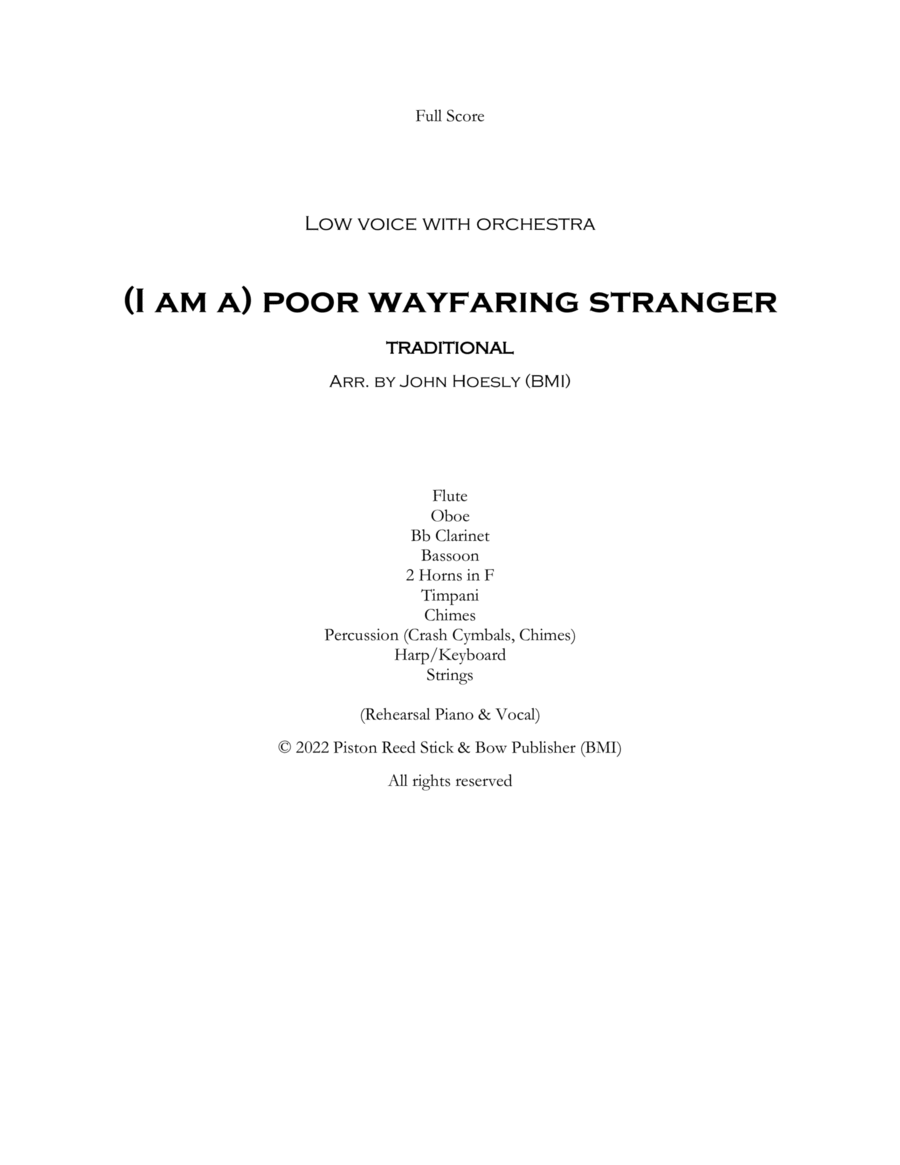 I Am A Poor Wayfaring Stranger Solo Voice Low Voice And Orchestra