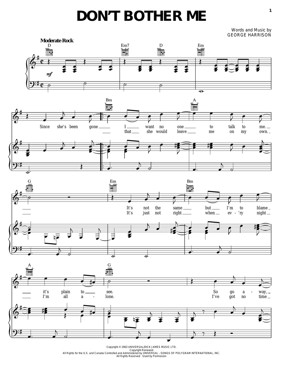 Don't Bother Me by The Beatles - Piano, Vocal, Guitar - Digital Sheet ...