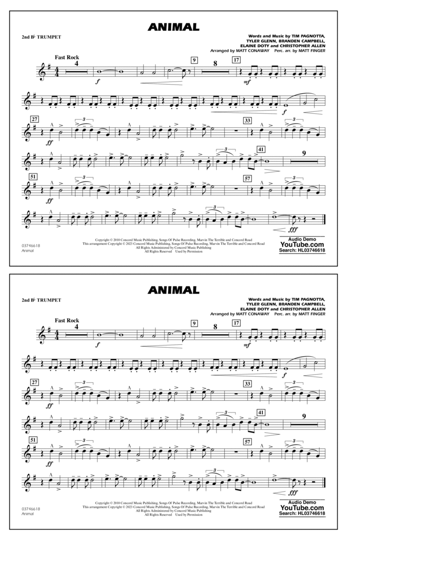 Animal (arr. Matt Conaway) - 2nd Bb Trumpet by Neon Trees - Marching ...