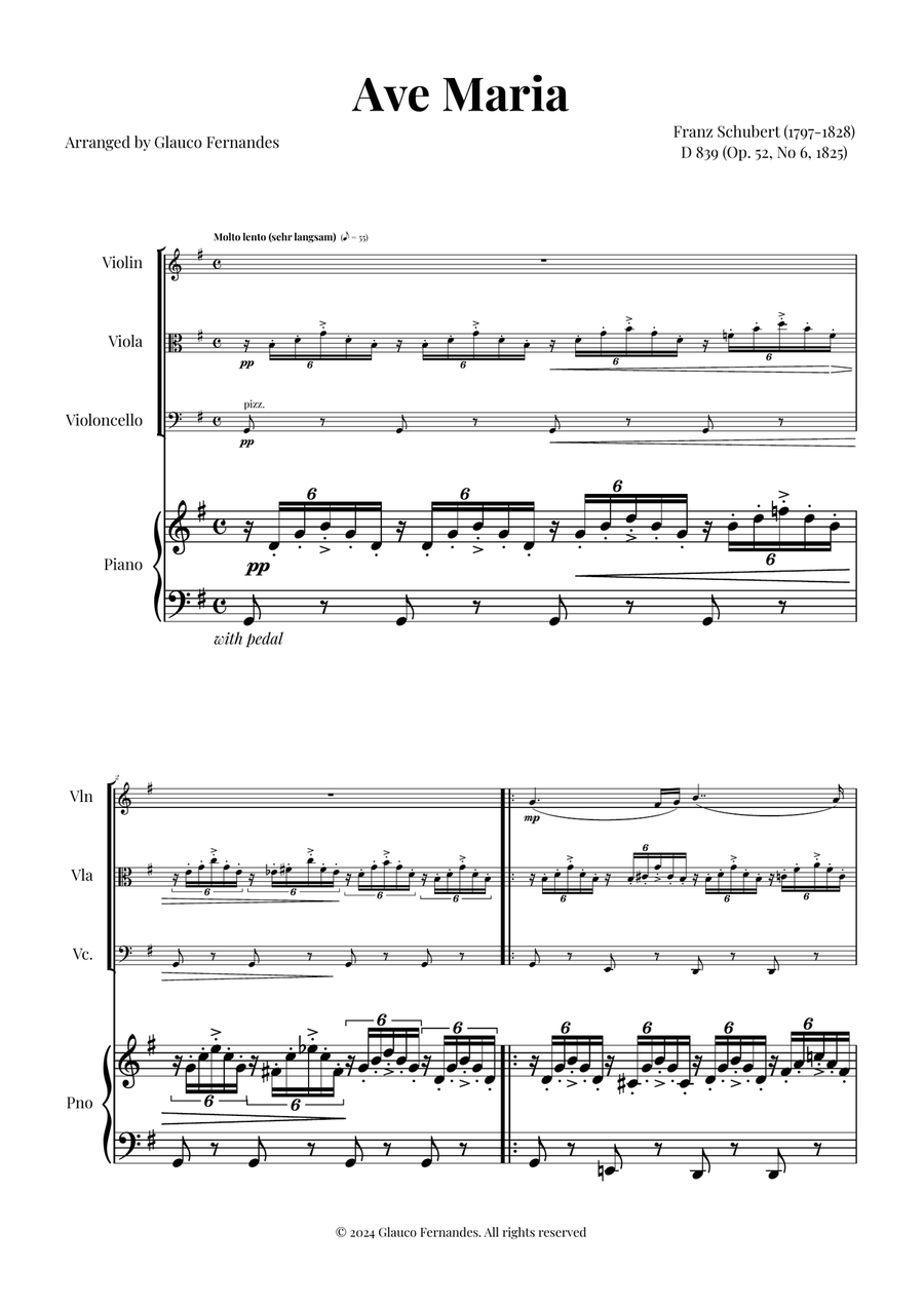 Ave Maria By Schubert For String Trio Violin Viola Cello With Piano