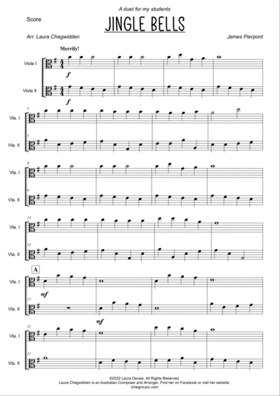 Jingle Bells For Viola Duet By James Pierpont String Duet Digital