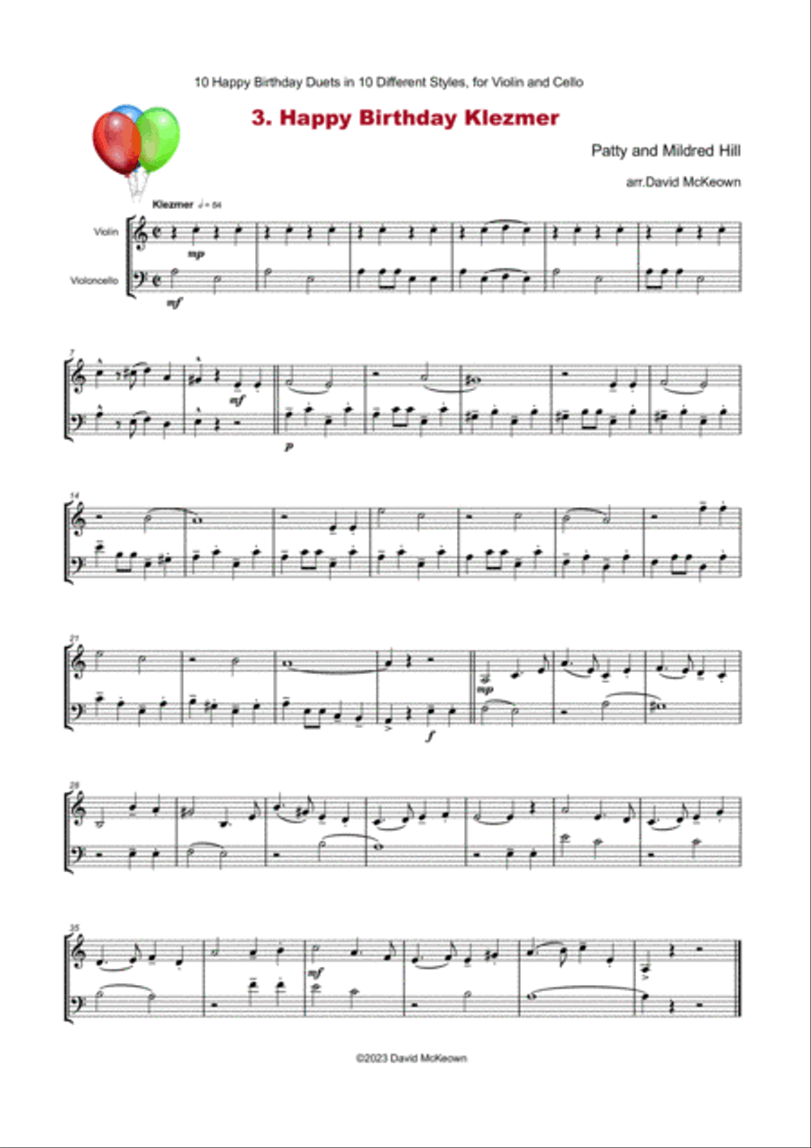 10 Happy Birthday Duets In 10 Different Styles For Violin And Cello