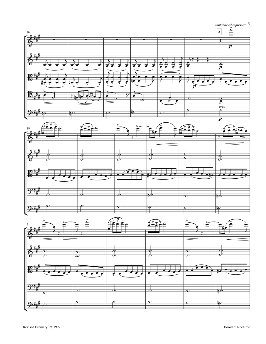 Nocturne from Borodin's String Quartet No. 2 arranged for String ...