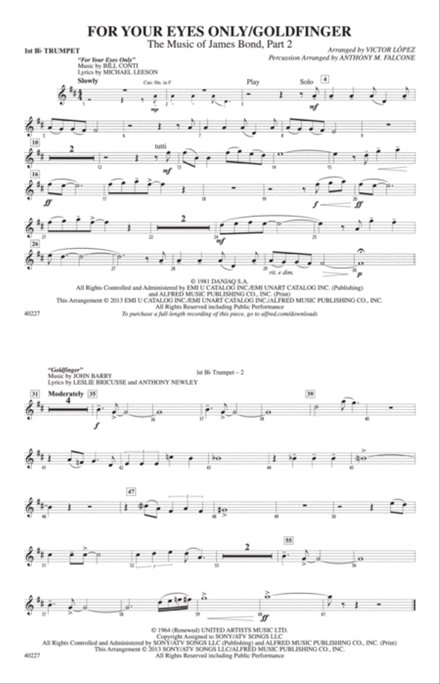 For Your Eyes Only / Goldfinger: 1st B-flat Trumpet - Marching Band ...
