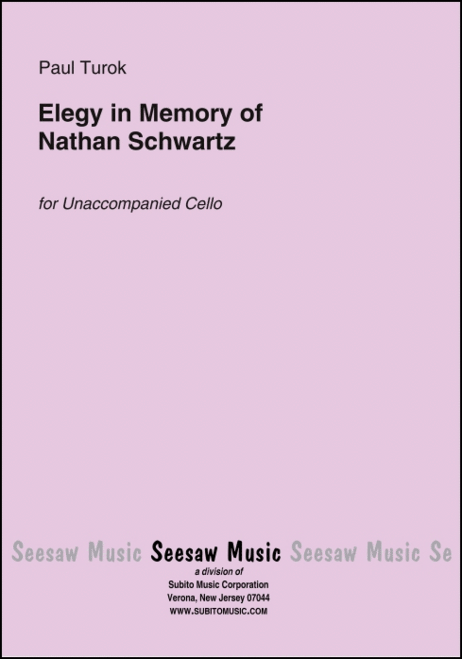 Elegy in Memory of Nathan Schwartz by Paul Turok - Score - Sheet Music ...