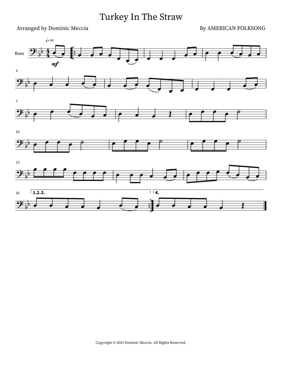 Turkey In The Straw by American Folk Song - Double Bass - Digital Sheet ...