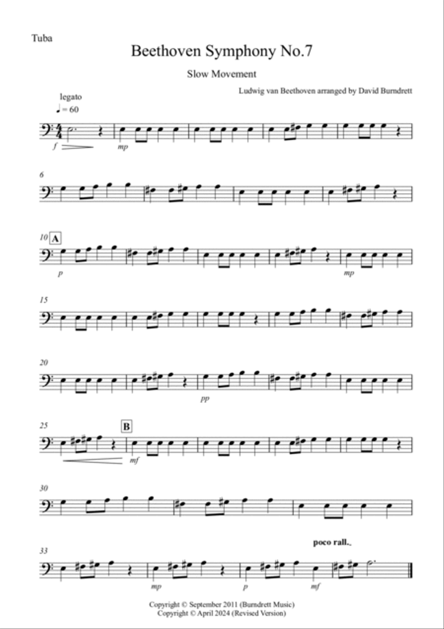 Beethoven Symphony No.7 (slow movement) for Tuba and Piano by Ludwig ...