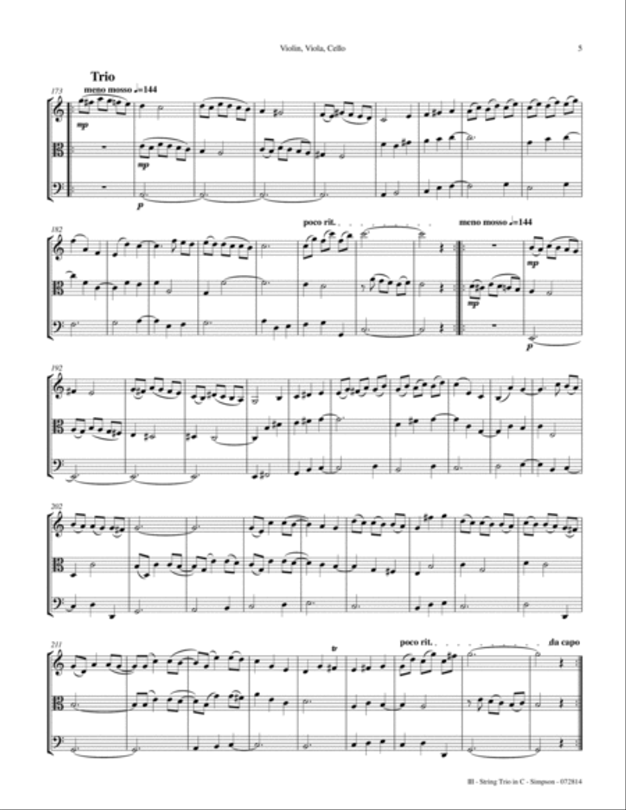 String Trio In C Major Violin Viola Cello 3rd Mvt String Trio