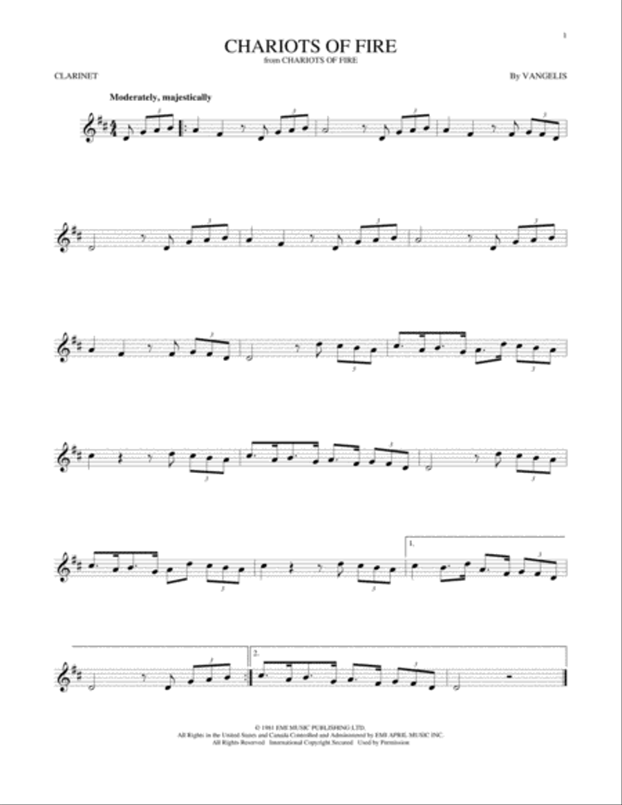 Chariots Of Fire by Vangelis - Clarinet Solo - Digital Sheet Music ...
