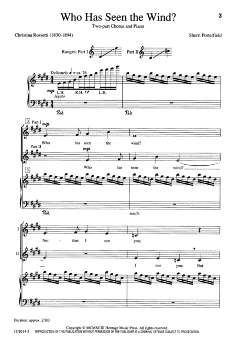 Who Has Seen the Wind? by Sherri Porterfield - 2-Part - Digital Sheet ...