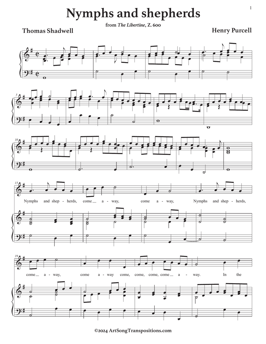 PURCELL: Nymphs and shepherds (transposed to G major) by Henry Purcell ...