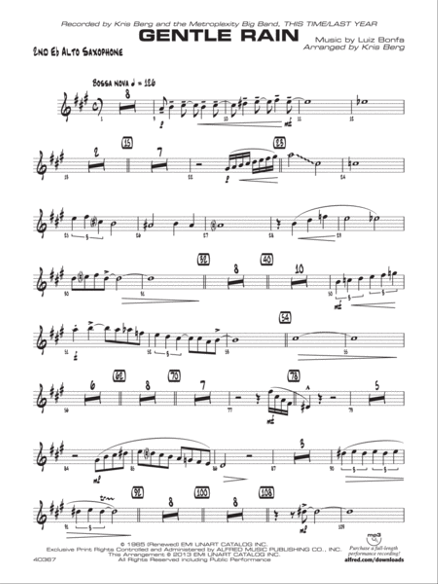 Gentle Rain: 2nd E-flat Alto Saxophone by Luiz Bonfa - Jazz Ensemble ...