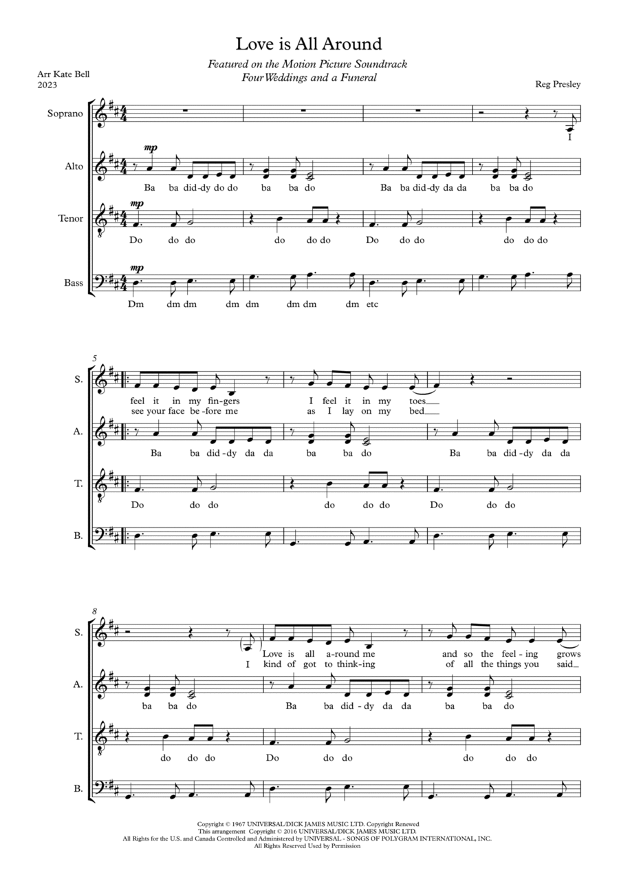 Love Is All Around By The Troggs Divisi Digital Sheet Music Sheet