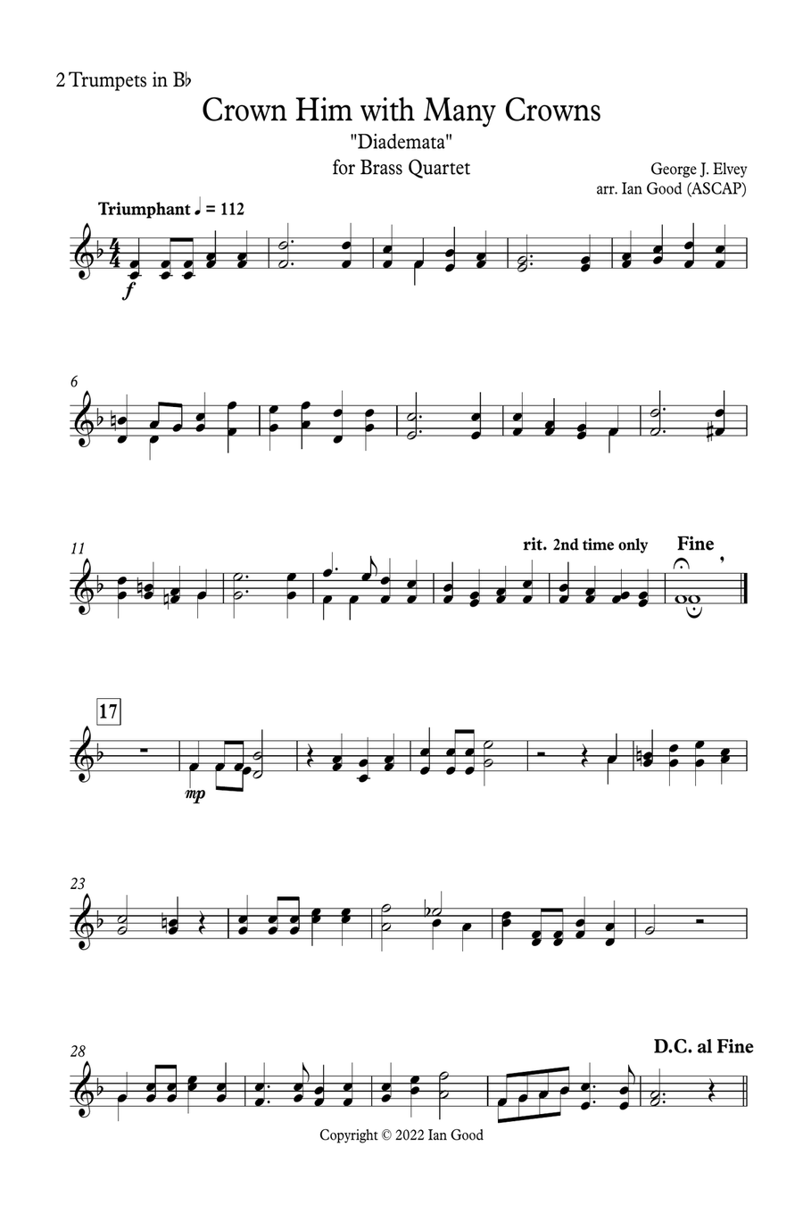 Crown Him With Many Crowns Diademata For Brass Quartet By George Job