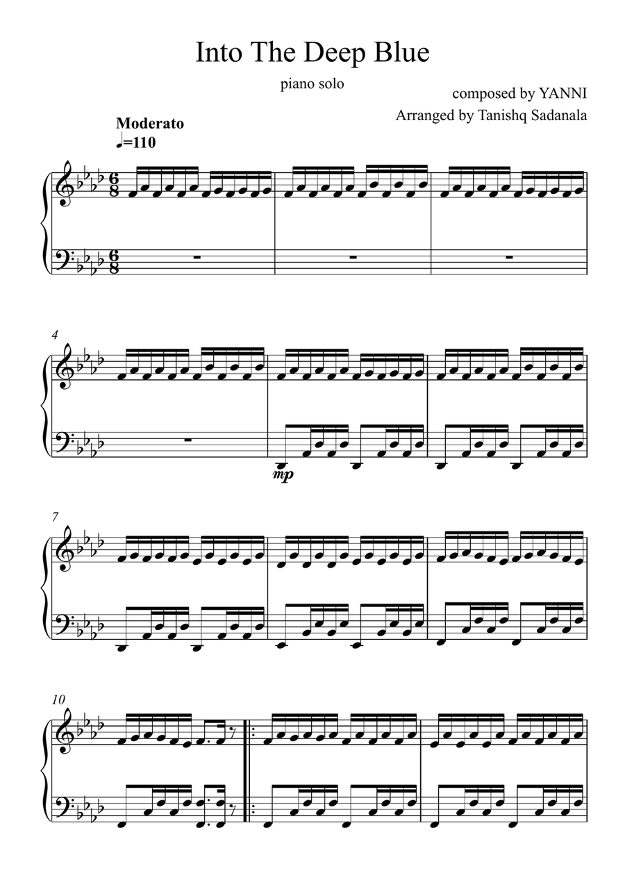 Into the deep blue Piano solo by Yanni - Piano Solo - Digital Sheet ...