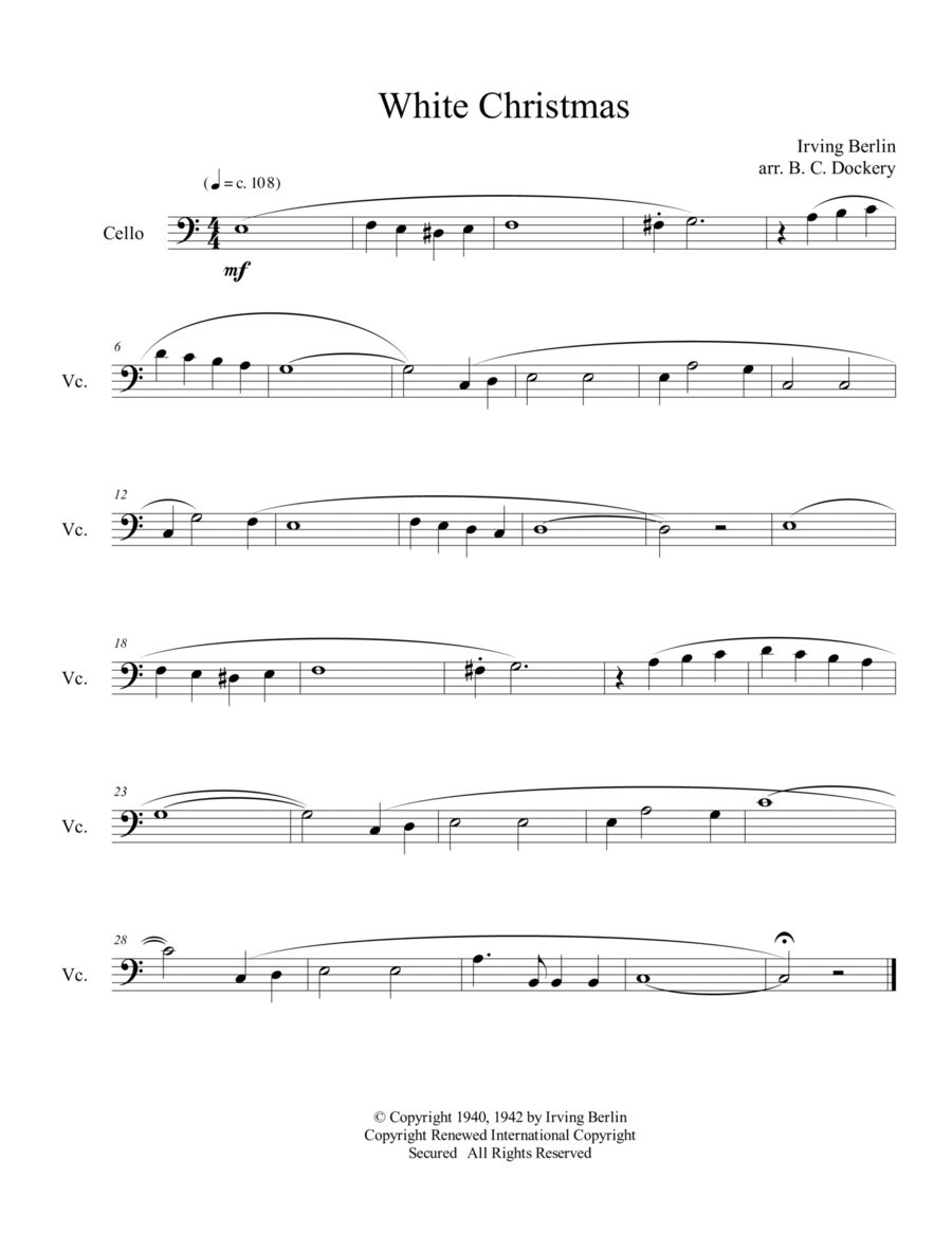 White Christmas by Irving Berlin - Cello Solo - Digital Sheet Music ...