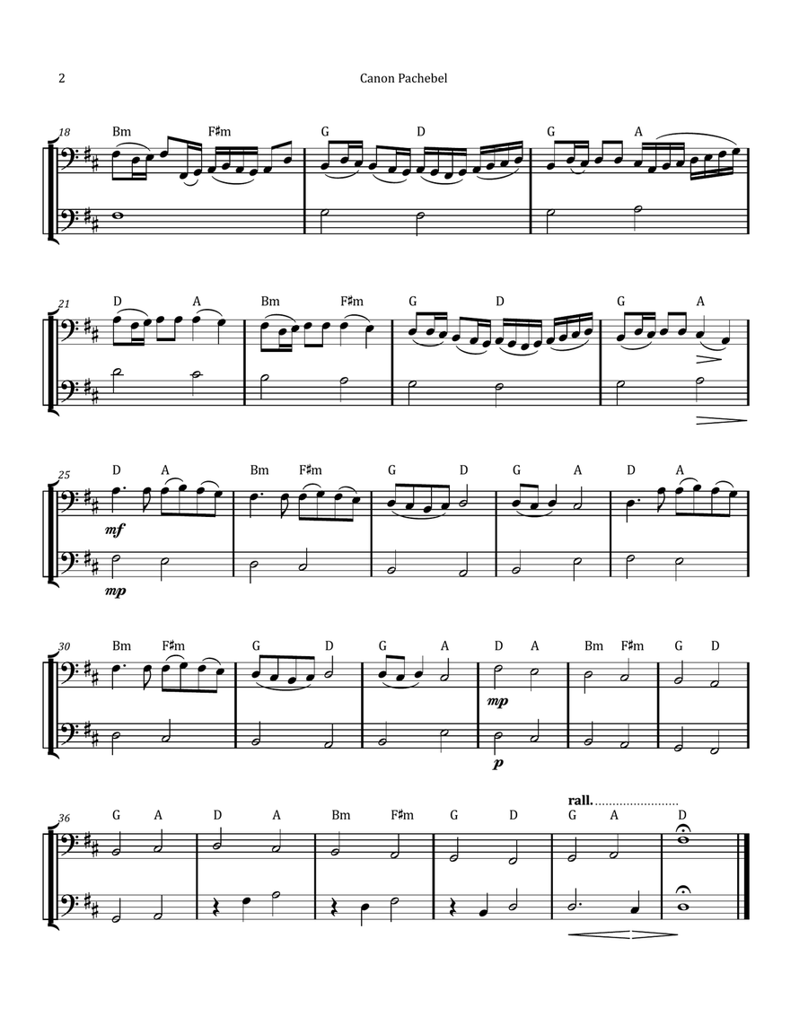 Canon By Pachelbel Double Bass Duet With Chord Notation By Johann Pachelbel String Duet