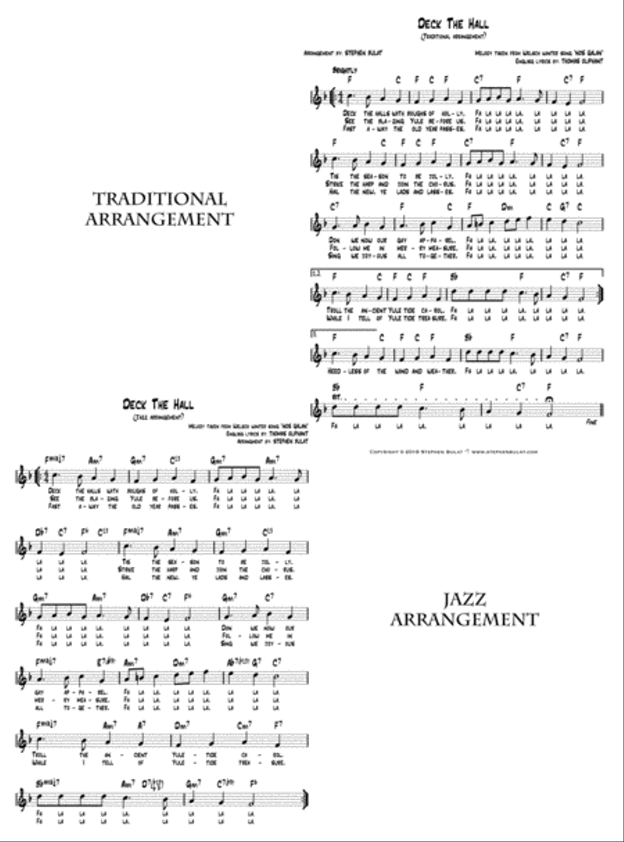Deck The Halls - Lead sheet arranged in traditional and jazz style (key ...