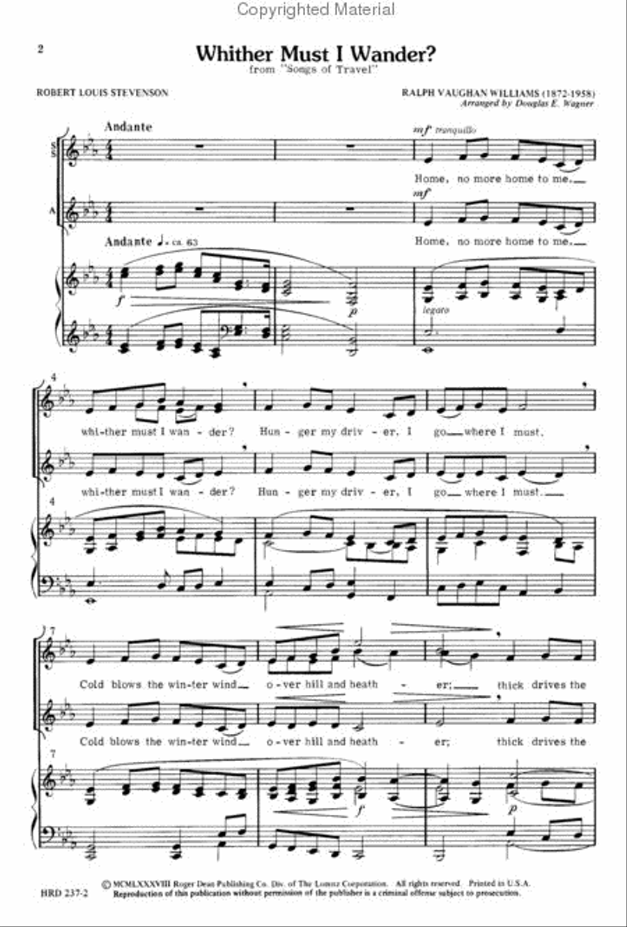 Whither Must I Wander by Ralph Vaughan Williams - SSA - Sheet Music ...