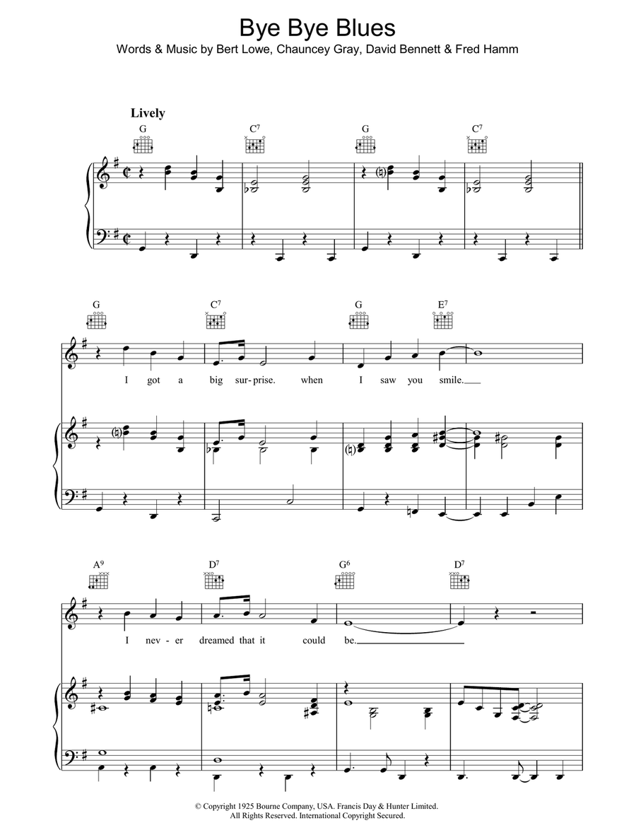 Bye Bye Blues by David Bennett - Acoustic Guitar, Piano, Voice - Digital Sheet Music | Sheet ...