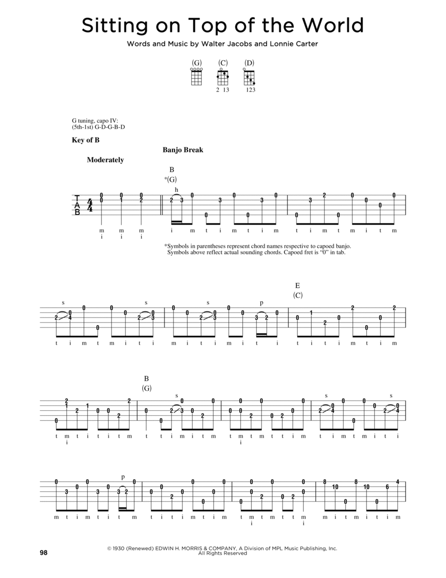 Sitting On Top Of The World by Doc Watson - Banjo - Digital Sheet Music ...