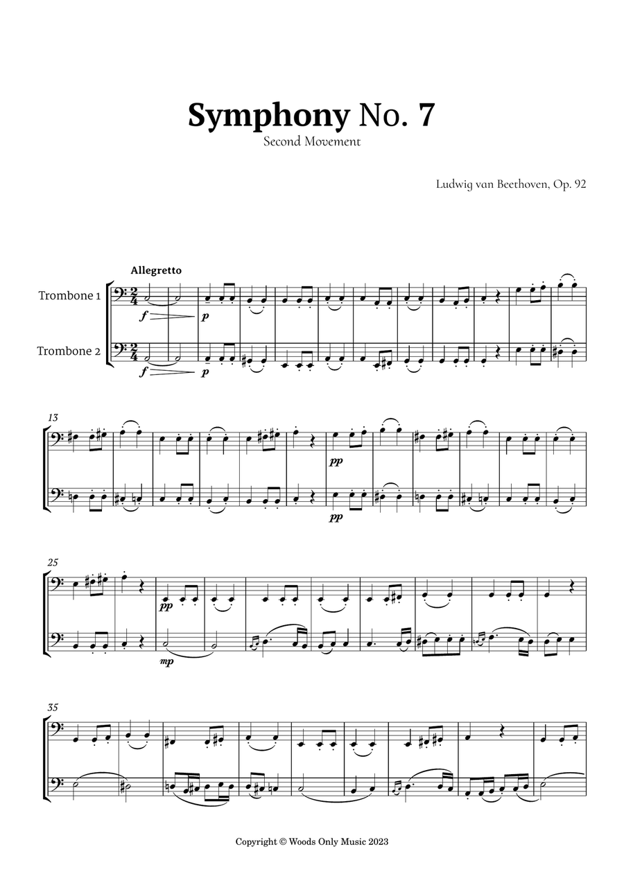 2nd Movement of Symphony No. 7 by Beethoven for Trombone Duet by Ludwig ...
