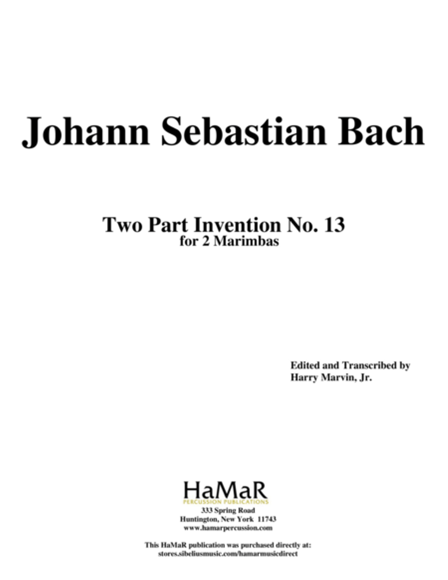 Two Part Invention No. 13 by Johann Sebastian Bach - Marimba - Digital ...