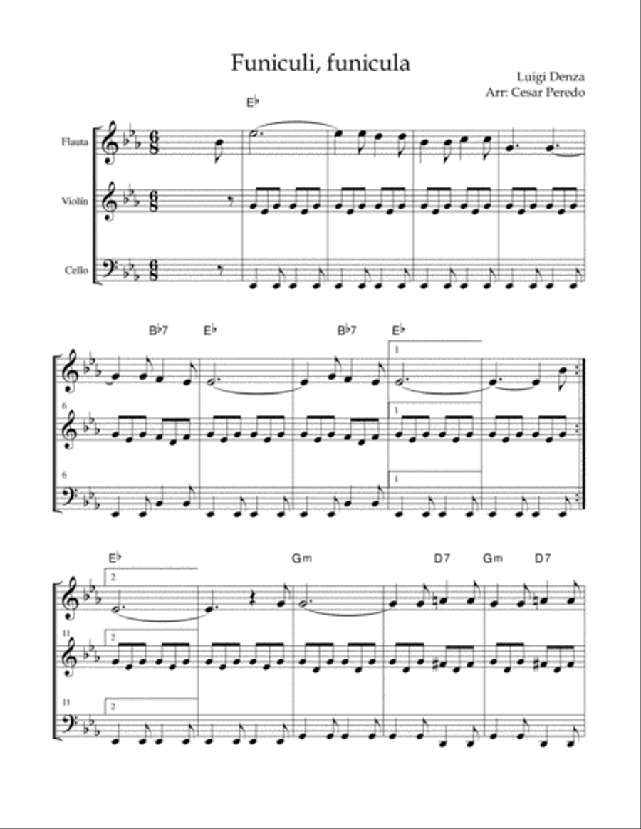 Funiculi, funicula para flauta, violín y cello by Luigi Denza - Small ...