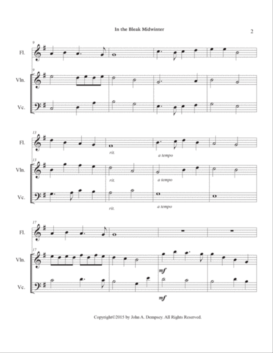 In The Bleak Midwinter Trio For Flute Violin And Cello By Gustav
