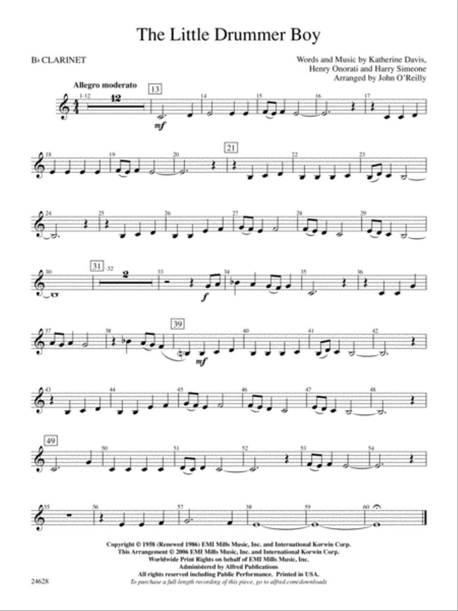 The Little Drummer Boy: 1st B-flat Clarinet by John O'Reilly - Concert ...