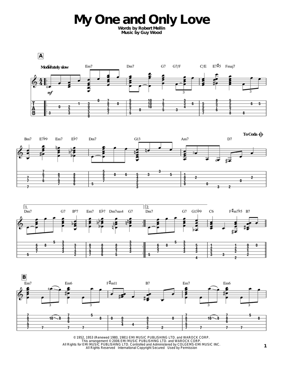 My One And Only Love by Robert Mellin - Electric Guitar - Digital Sheet ...