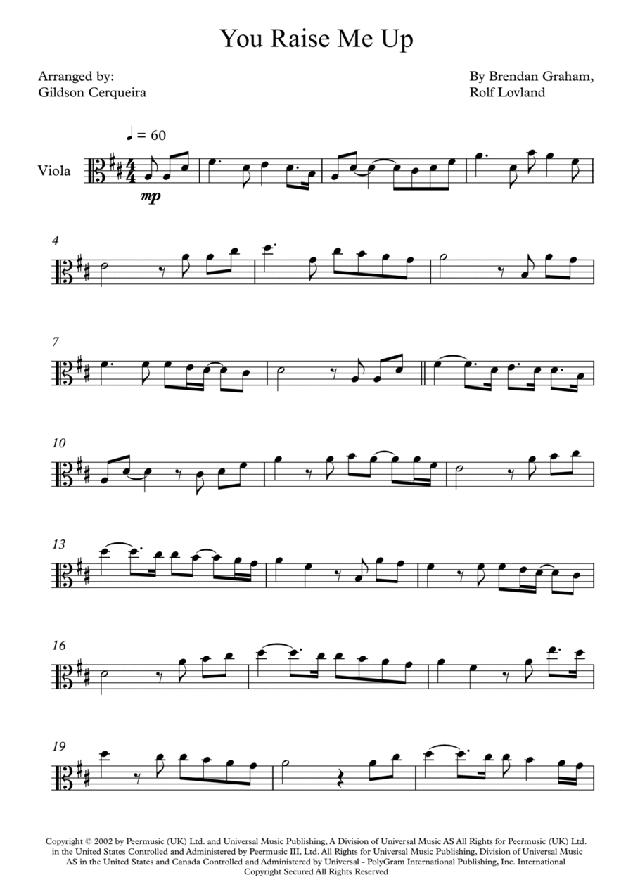 You Raise Me Up by Josh Groban - Viola Solo - Digital Sheet Music ...