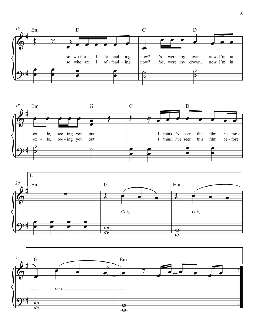 exile (feat. Bon Iver) by Taylor Swift - Easy Piano - Digital Sheet ...