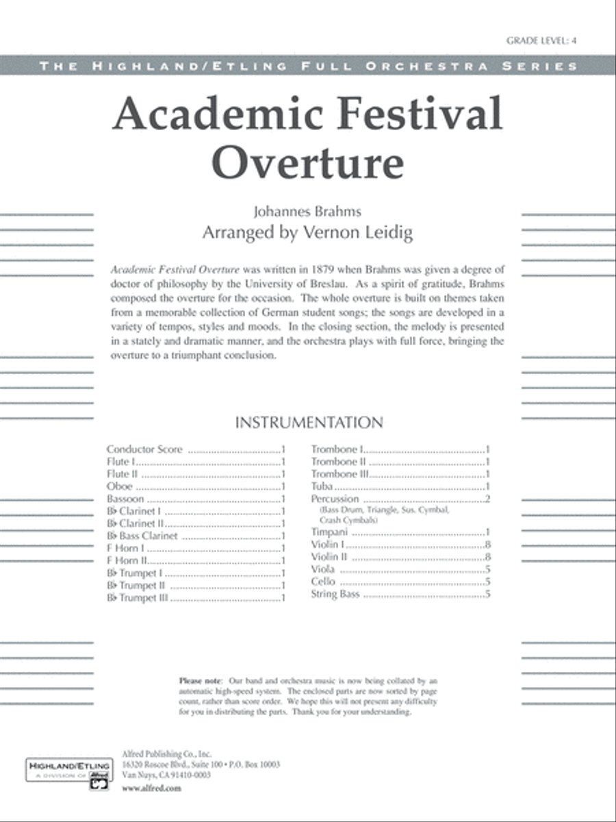 Academic Festival Overture: Score by Johannes Brahms - Full Orchestra ...