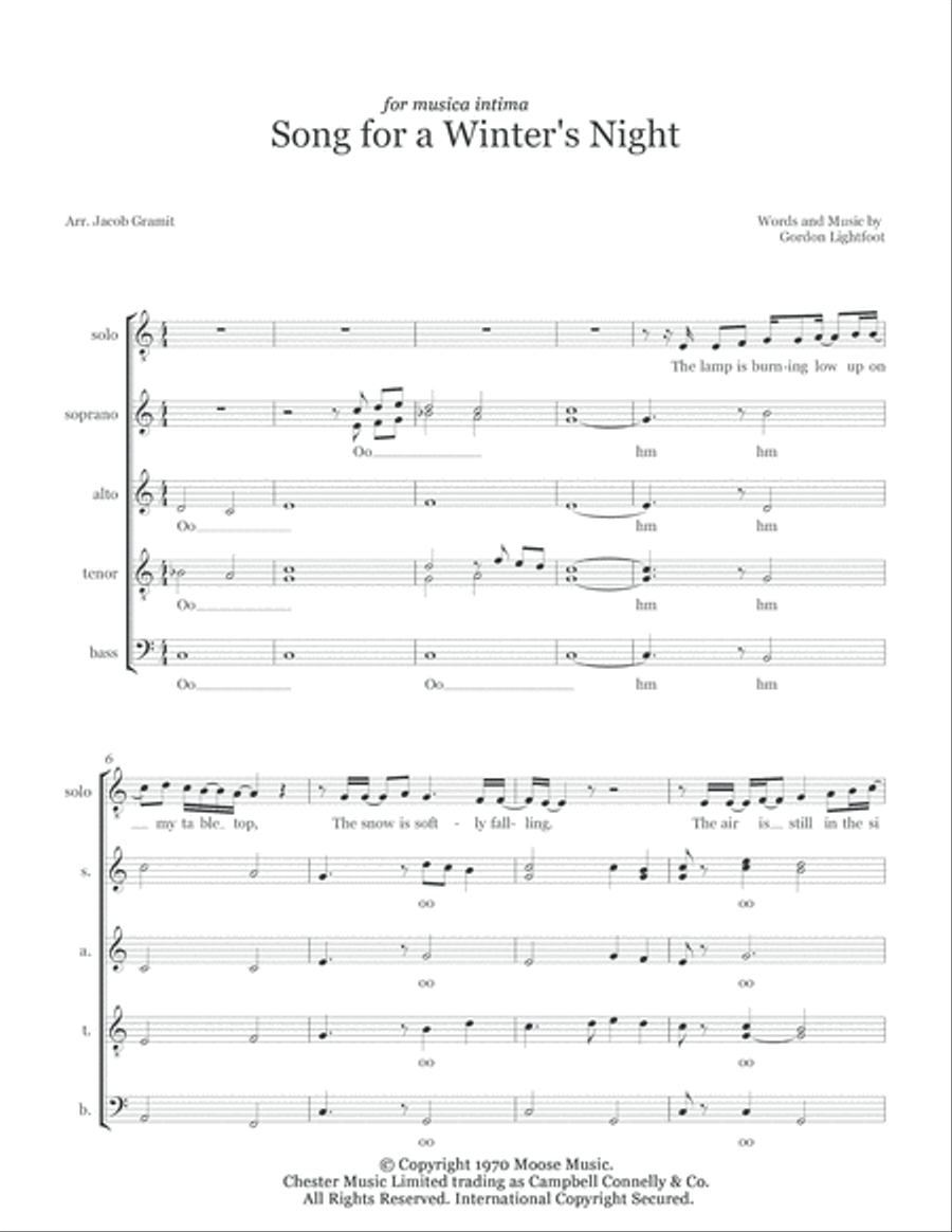 Song For A Winter's Night by Sarah McLachlan - Choir - Digital Sheet ...