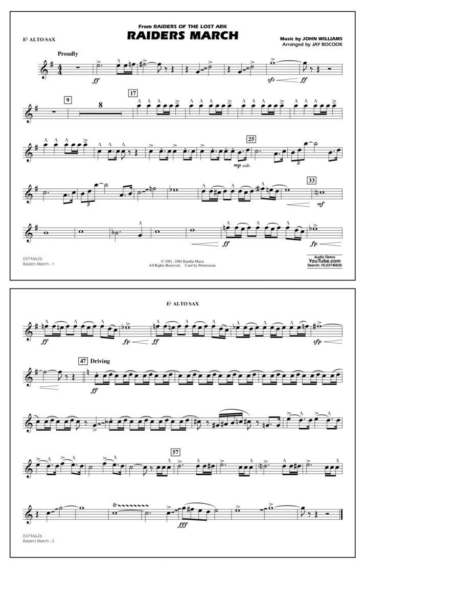 Raiders March From Raiders Of The Lost Ark Arr Jay Bocook Eb