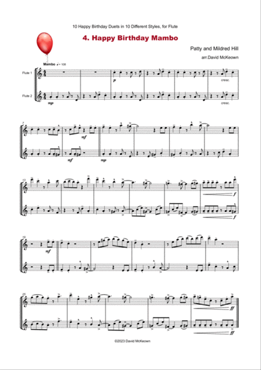10 Happy Birthday Duets In 10 Different Styles For Flute By David
