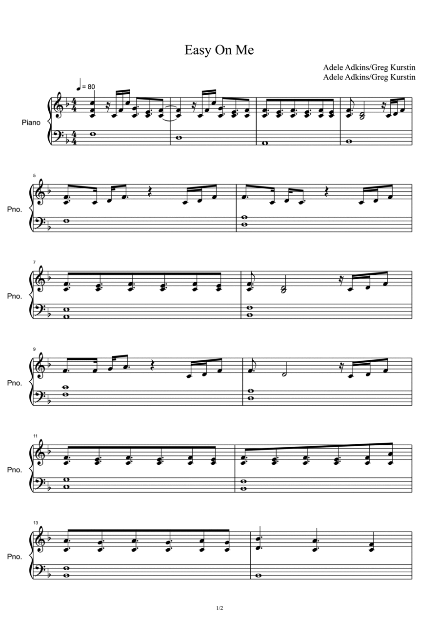 Easy On Me by Adele - Easy Piano - Digital Sheet Music | Sheet Music Plus