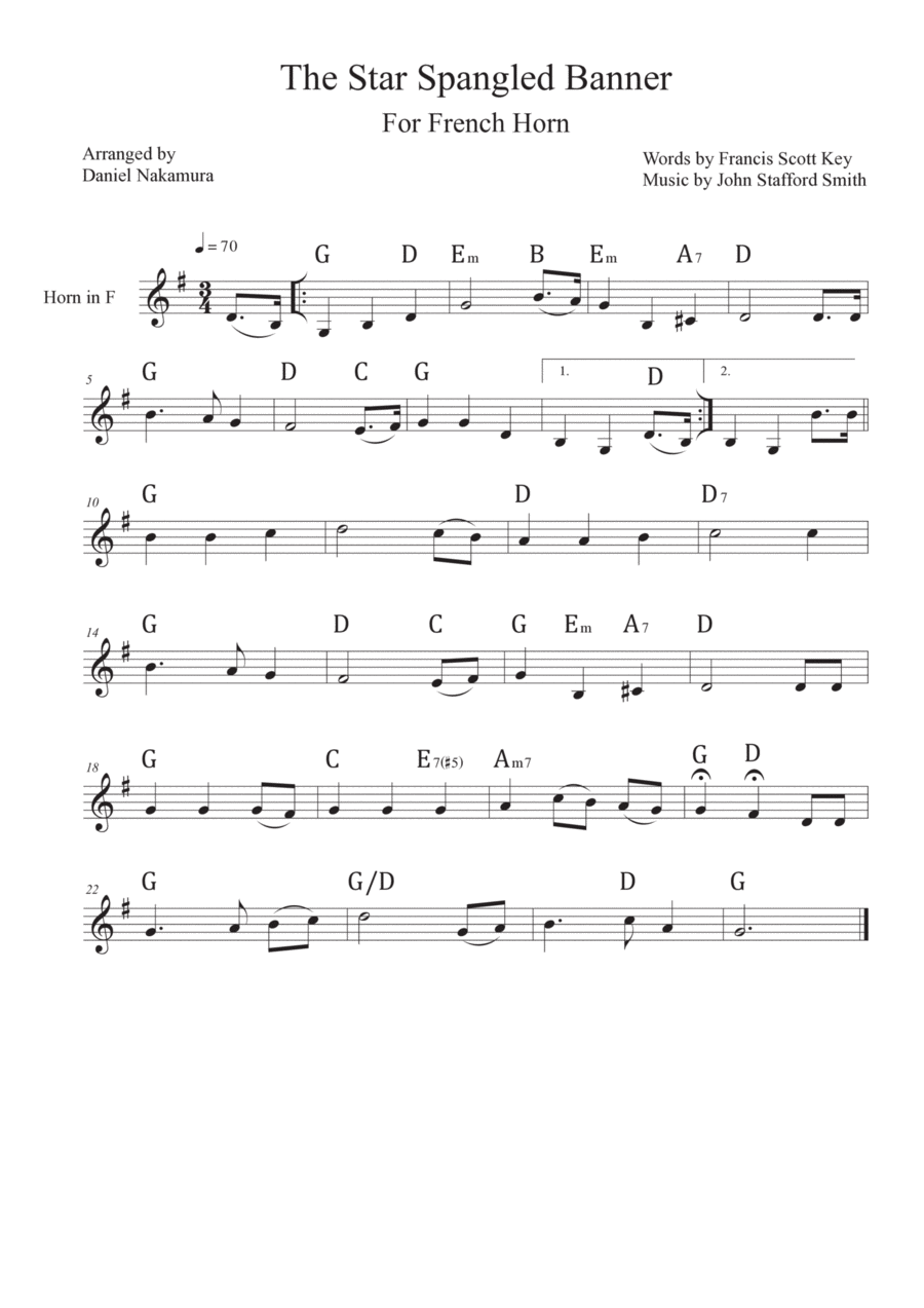 The Star Spangled Banner (For French Horn with Chords) - Horn, Easy ...