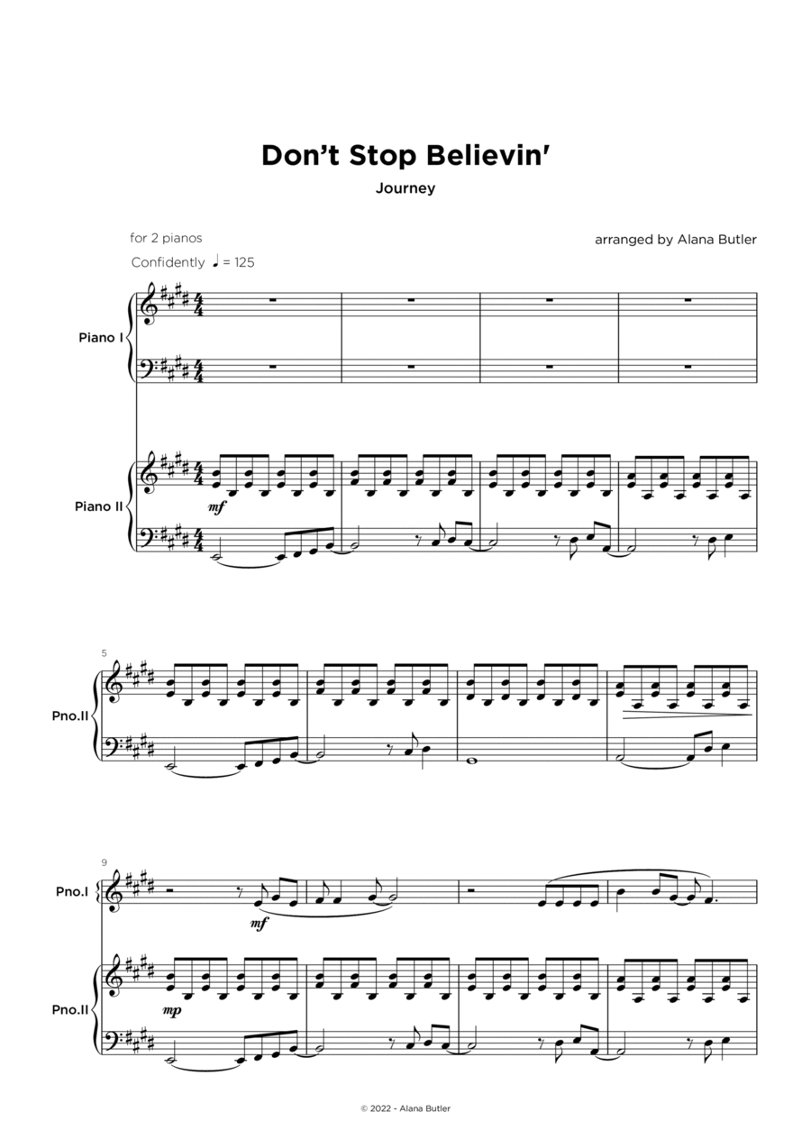 Don't Stop Believin' by Journey - 2 Pianos, 4-Hands - Digital Sheet ...